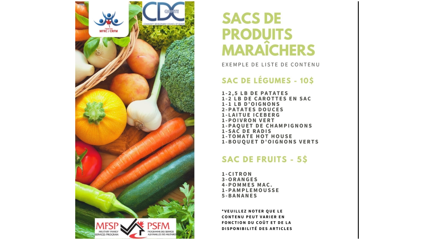 Programmes Good Food Bag et Good Baby Box - MFRC Trenton, Ontario ...